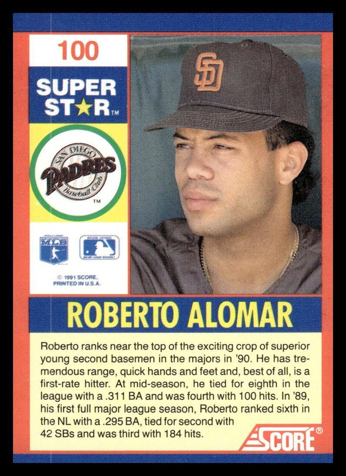1991 Score 100 Superstars #100 Roberto Alomar San Diego Padres | eBay