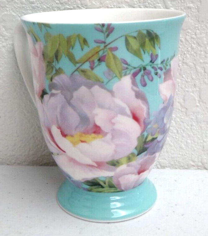 Stechcol Gracie Bone China Floral Coffee Mug Tea Cup Turquoise Multi ...