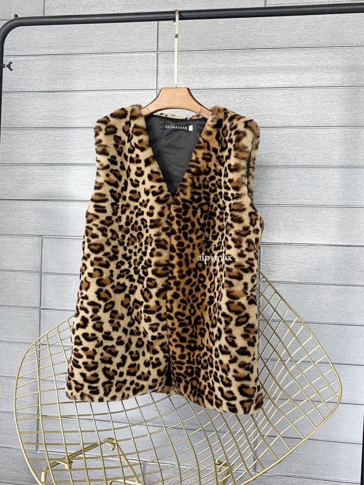 Winter Rabbit Fur Leopard Pattern Mid Long Faux Fur Vest Womens ...