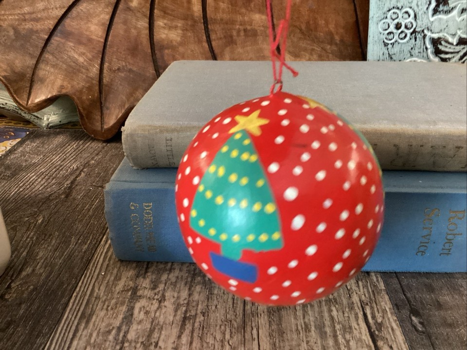 Polka Dot Round Paper Mache Christmas Tree Trees Red And White Ornament ...