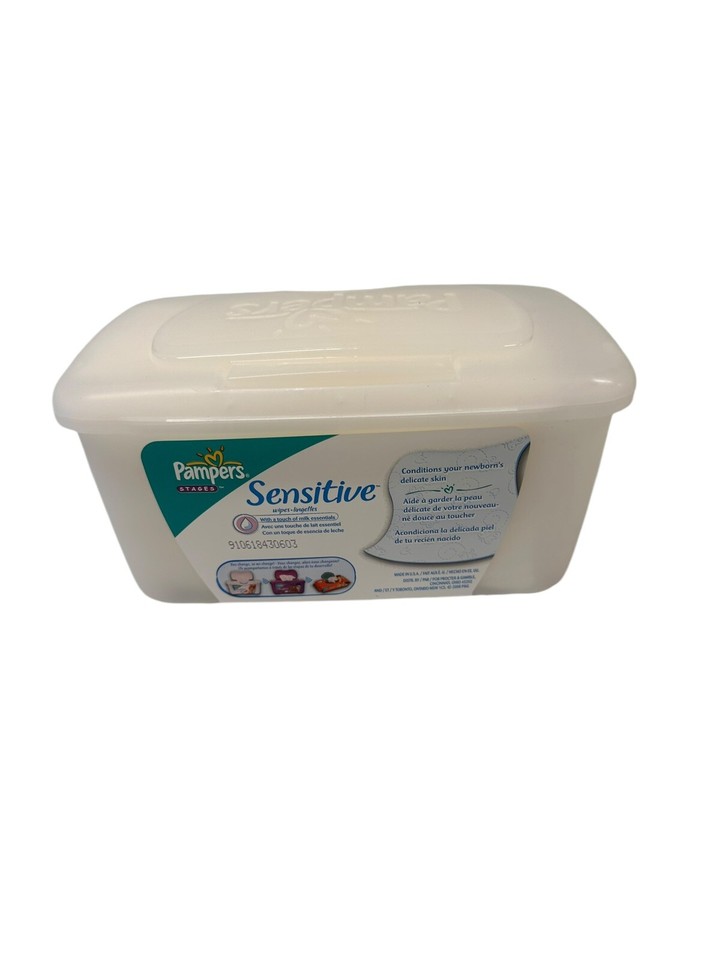 Sensitive Pampers Baby Wipes White Container 64 Wipes Reusable Holder ...