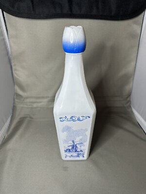 Vintage, Vandermint, White Glass, Blue Windmill, Liquor Bottle/Decanter ...