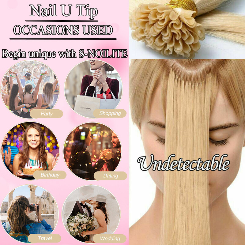 8A Human Hair Nail U Tip Russian Remy Keratin Glue Hair Extensions ...