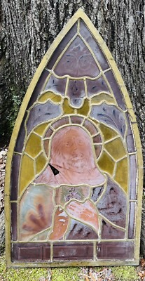 Antique Architectural Church Stained Glass Window Metal Frame Jesus ...