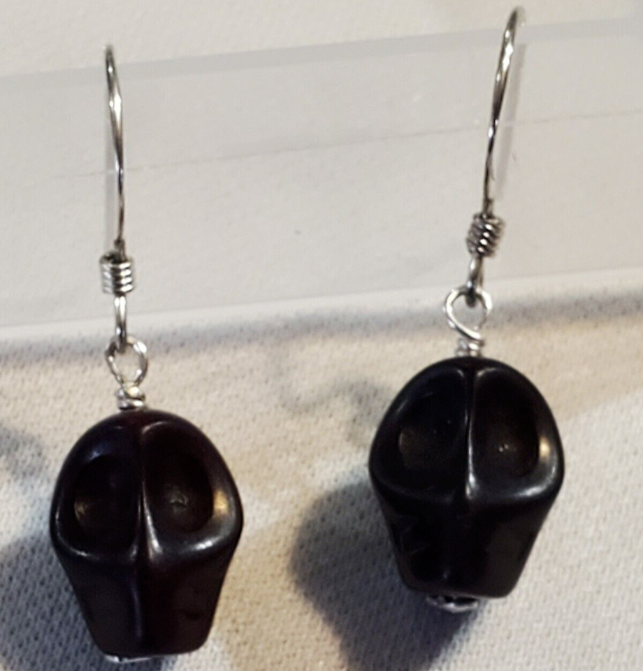 All Solid 925 STERLING SILVER Black Gothic Punk Skull Stone Dangle ...