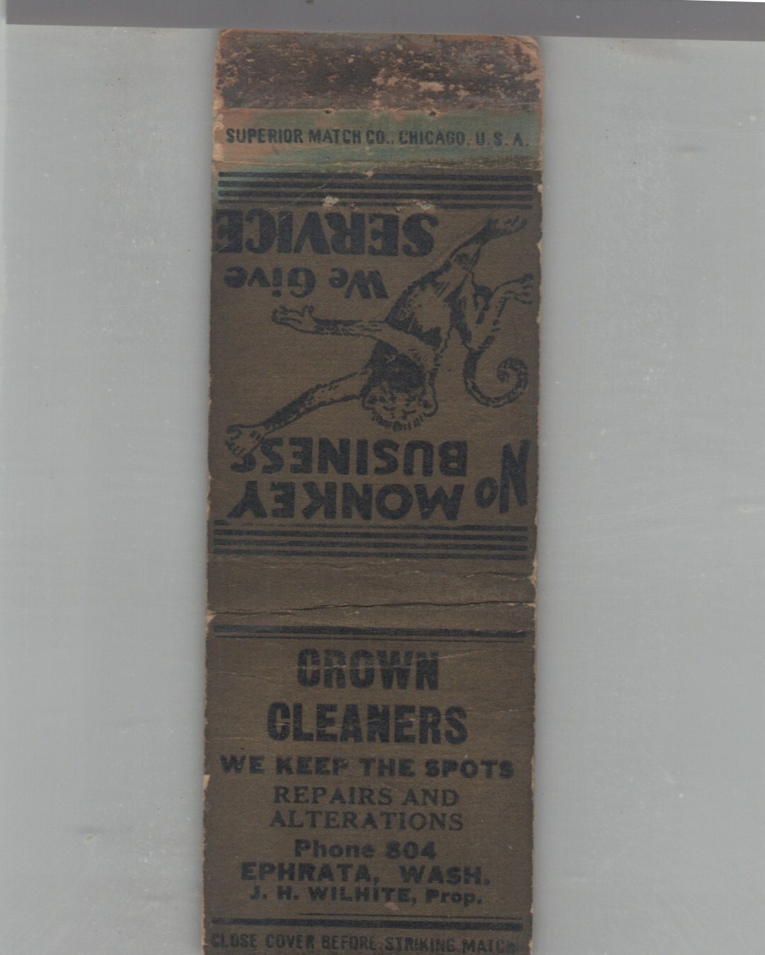 Matchbook Cover Monkey Crown Cleaners Ephrata, WA | eBay