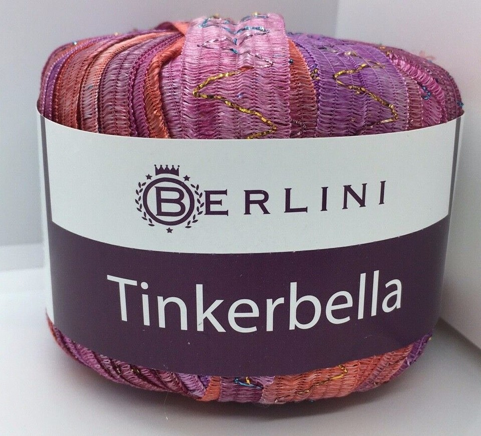 Tinkerbella Berlini Wide Ribbon Yarn #15 Kisses - Lilac Coral Red w ...