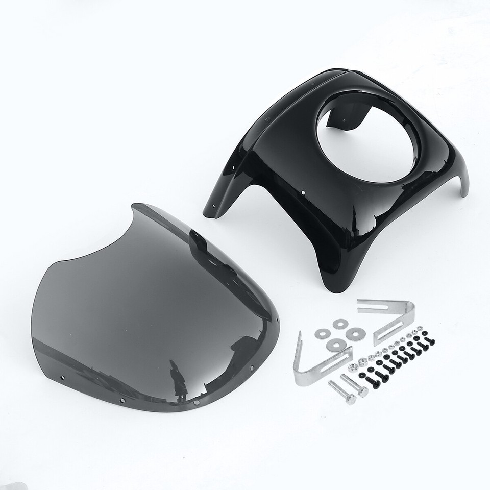 7" Round Headlight Lamp Fairing Windshield Windscreen Kit Universal ...