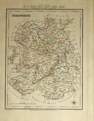 1845 ANTIQUE COUNTY MAP SHROPSHIRE CLEOBURY MORTIMER MUCH WENLOCK ...
