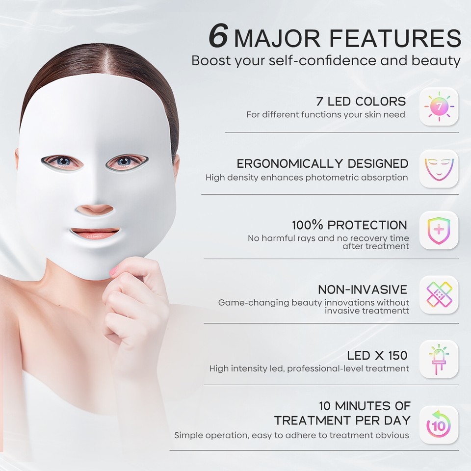 7 Colors LED Light Photon Therapy Face Mask Wrinkles Mask for Facial ...