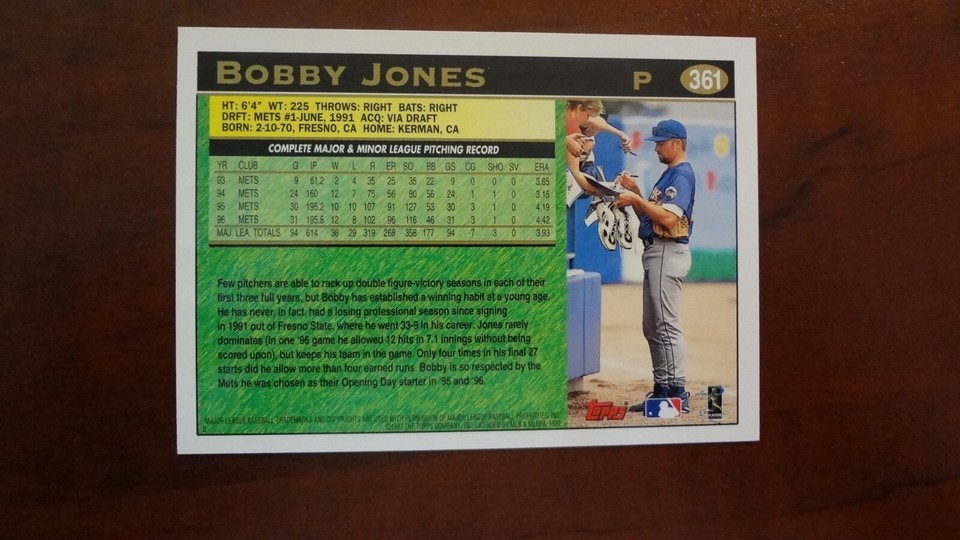 1997 TOPPS # 361 BOBBY JONES BASEBALL CARD | eBay
