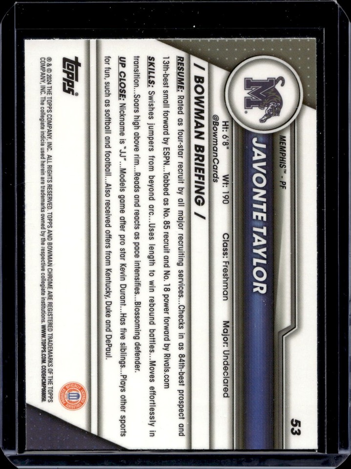 2023-24 Bowman University Chrome Sapphire #53 Javonte Taylor | eBay