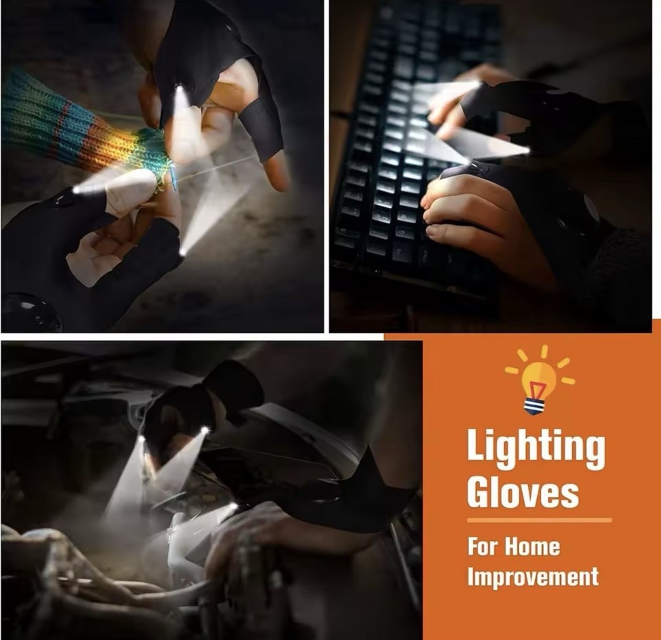 3 Pairs LED Flashlight Gloves (6 Gloves) Waterproof Light Gloves Work ...