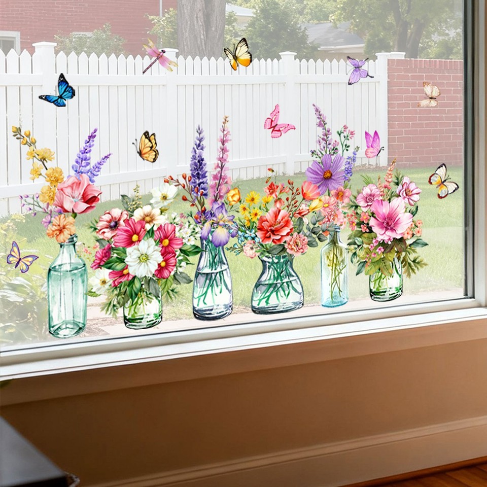 Modern Static Cling Window Sticker with Floral Butterfly Design for ...