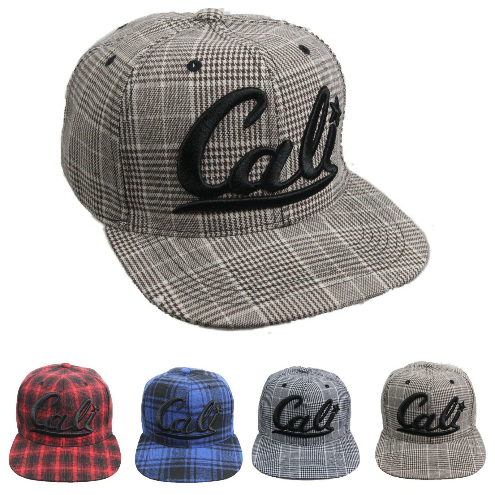 Baseball Cap CALI Sun Hat CA Check Snapback Flat Bill Hip Hop ...