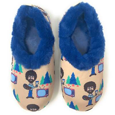 Women's Funny Cozy Slippers, Bob Ross TV, Fuzzy Fluffy Indoor Warm ...