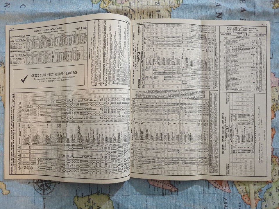 1940 Vintage Atlantic Greyhound Bus Time Tables Lines Winter Schedule ...