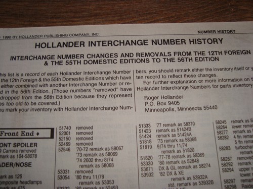 1990 Hollander Interchange Number History 55th Edition to 56th Edition ...