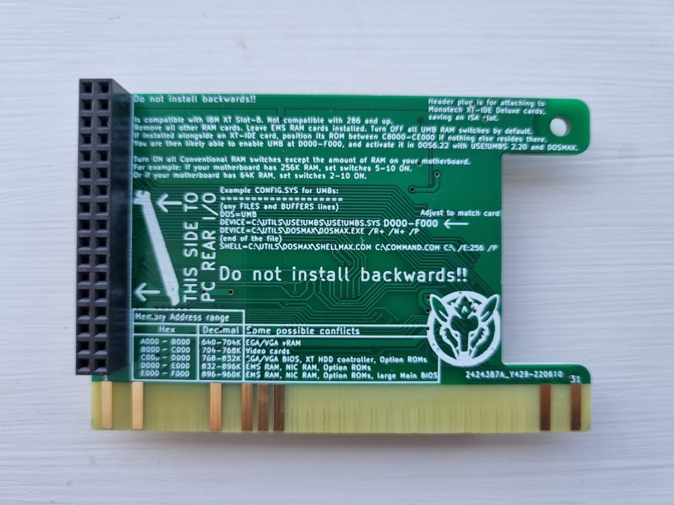 MicroRAM - Fill an 8088 PC with 640K + UMB RAM - 8-bit ISA | eBay