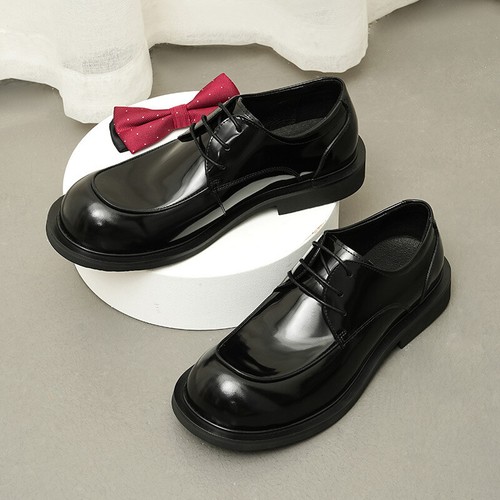New Round Toe Mens Lace Up Patent Leather Real Leather Oxfords Wide-leg ...