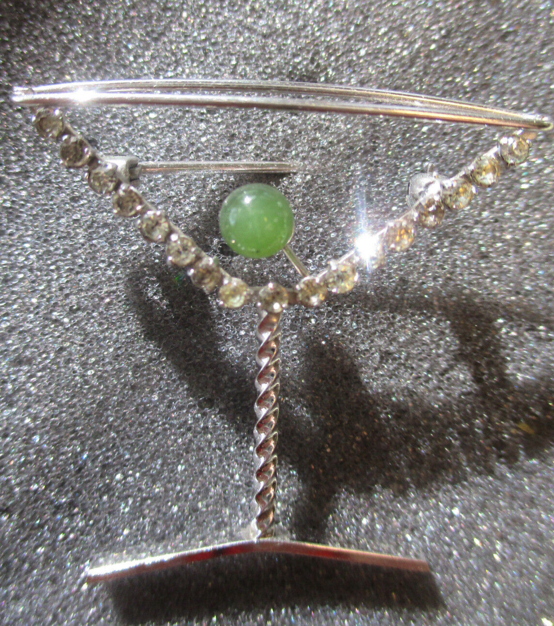 Signed KREMENTZ Crystal & Jade Martini Brooch - Gem