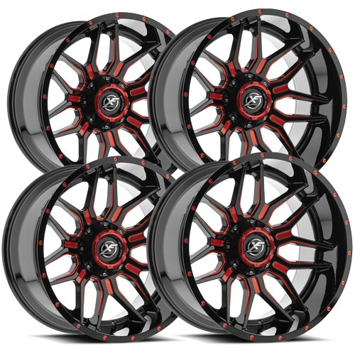 (Set of 4) XF Off-Road XF-222 20x10 5x5"/5x5.5" -24mm Black/Red Wheels ...