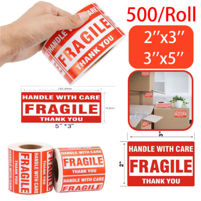 1-20x Fragile Stickers 2x3" 3x5" Fragile Label Sticker Handle With Care ...