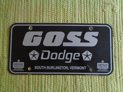 Vintage Goss Dodge Chrysler DEALER License Plate South Burlington ...