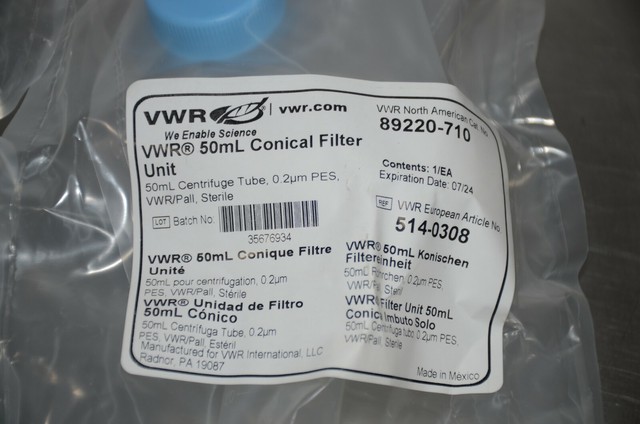 VWR 89220-710 50mL Conical Filter Unit Centrifuge Tube 0.2um PES for ...