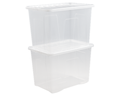 2 x 80 Litres CLEAR PLASTIC Large Storage Box With Lids Strong Nestable ...
