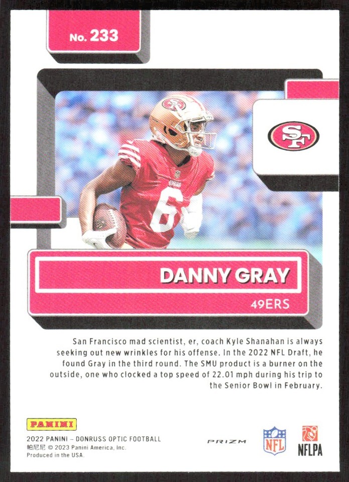 2022 937A Donruss Optic PURPLE SHOCK RATED ROOKIE Danny Gray Rookie San ...