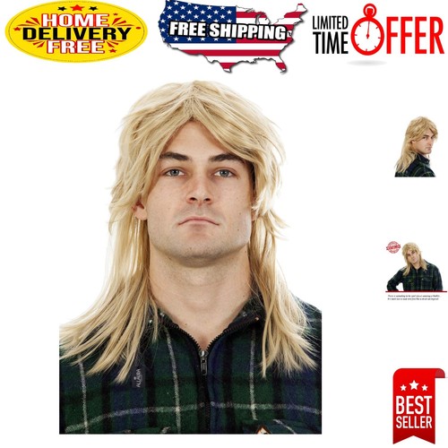 Garth Mullet Wig for Men - Dark Blonde 80s Costume, Realistic Mattesilk ...