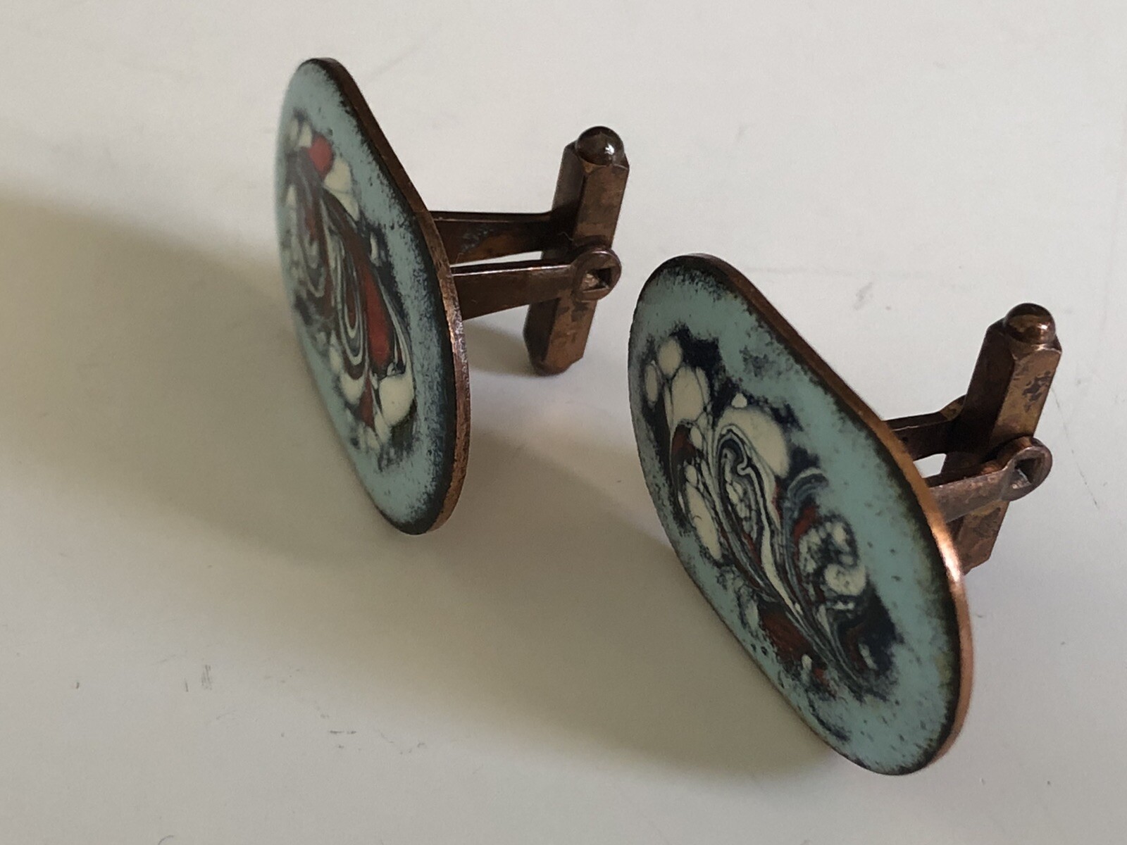 Vintage Large Copper Enamel Handmade Man’s Cufflinks Abstract | eBay