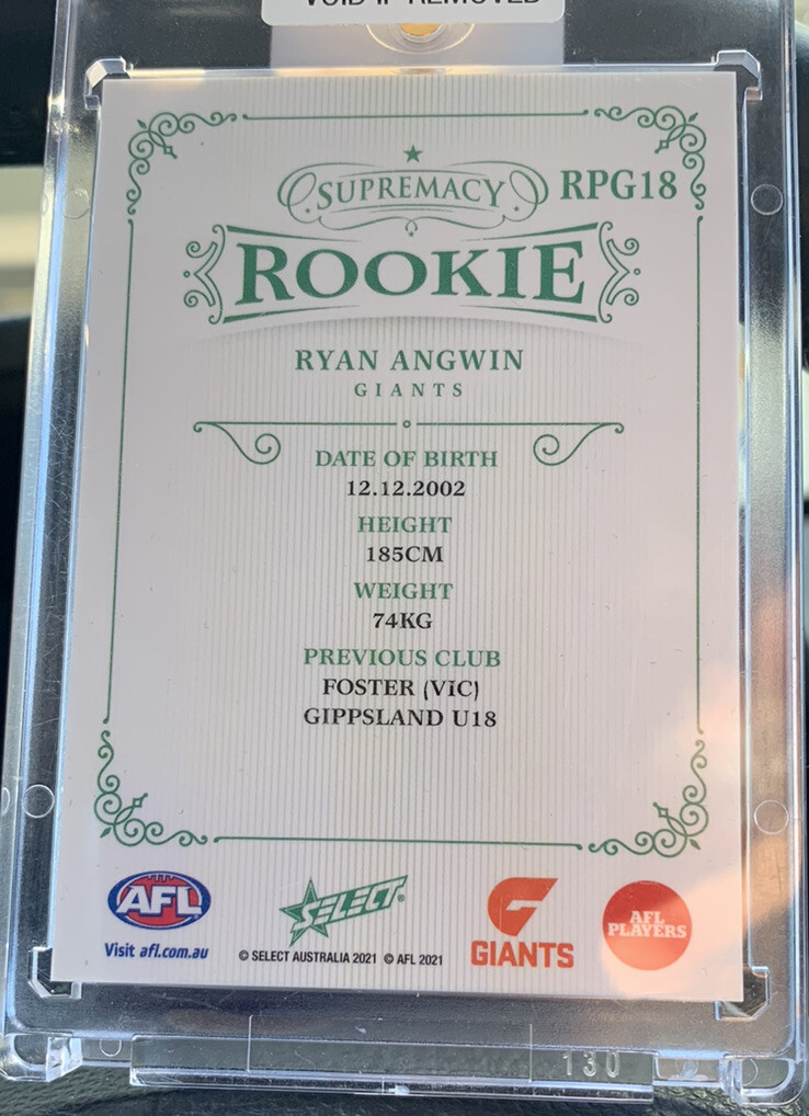 2021 AFL Select Supremacy Rookie Parallel Green Ryan Angwin #04/25 | eBay