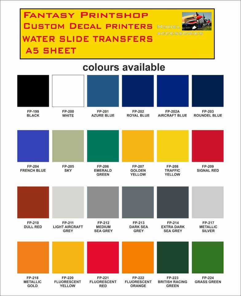DECAL SOLID COLOUR A5 WATER SLIDE TRANSFERS MODELS FLUORESCENT RED FP ...