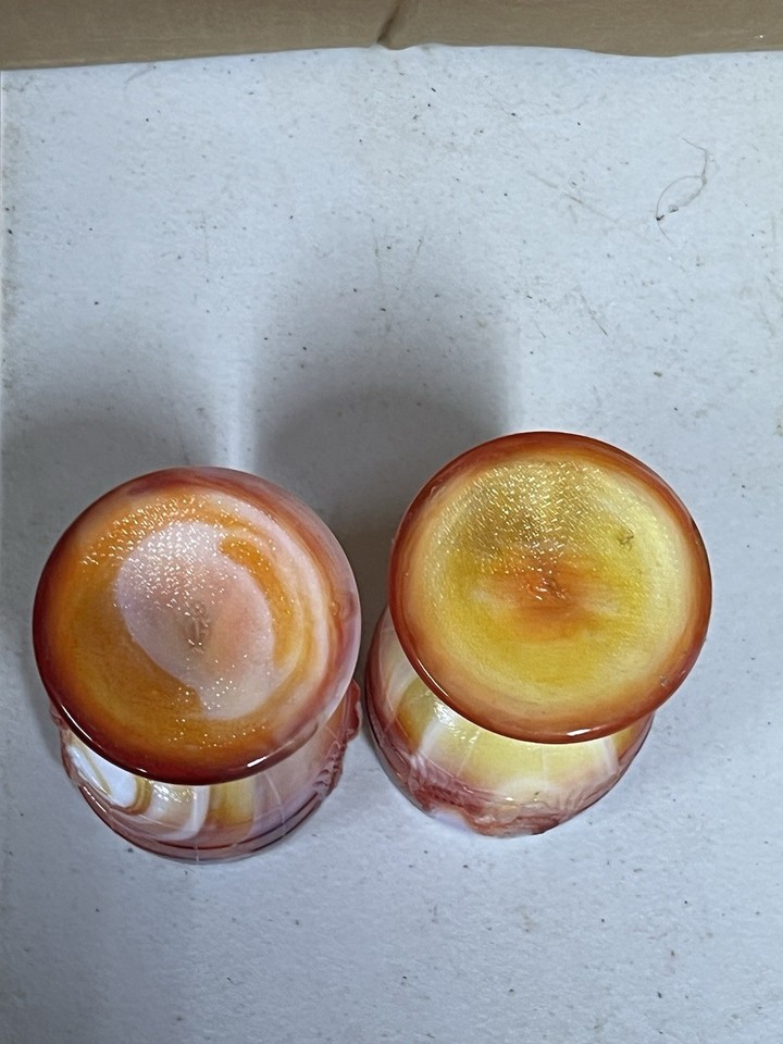 Imperial Glass Eagle Ruby Red Orange White Slag Goblet Set Olden End O ...