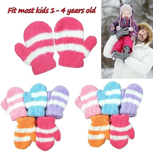 12 Pairs Children Girl Stripped Fuzzy Cozy Mittens Warm Magic Winter ...