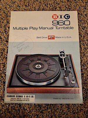 Original Vintage BIC 960 Multiple Play Manual Turntable Dealer Spec ...