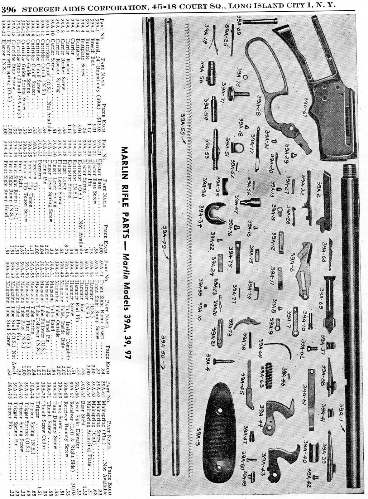 1954 Print Ad of Marlin Model 39 39A 97 Rifle Parts List | eBay