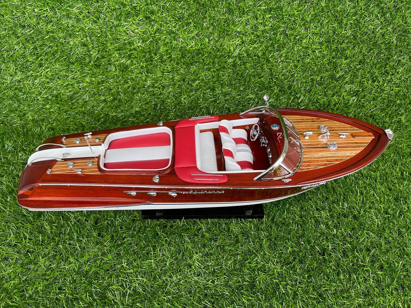 Red Riva Italian Speed Boat Model Ship 21" 52cm Handmade Wooden Home ...