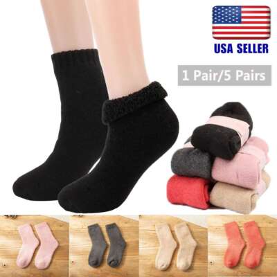 Womens Soft Winter Cotton Wool Thick Knit Thermal Warm Crew Cozy Boot ...