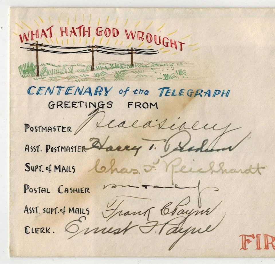 CENTENARY OF TELEGRAPH RARE HANDPAINTED 924 BALTIMORE MD & SIGNED ...