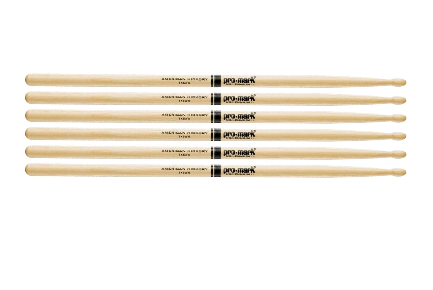 3 PACK Promark American Hickory Classic 5A Drumsticks, Oval Tip TX5AW-3 ...