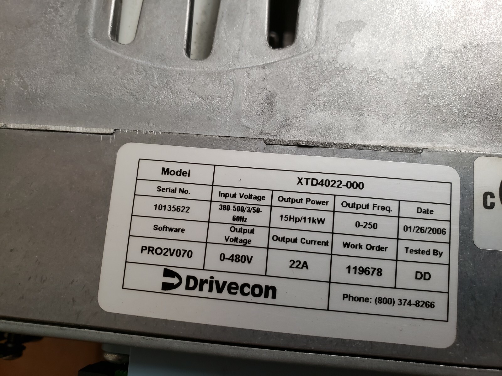 DRIVECON XT SERIES XTD4022-000, 0-480V, 15HP, 11KW, 22AMP SOFTWARE ...