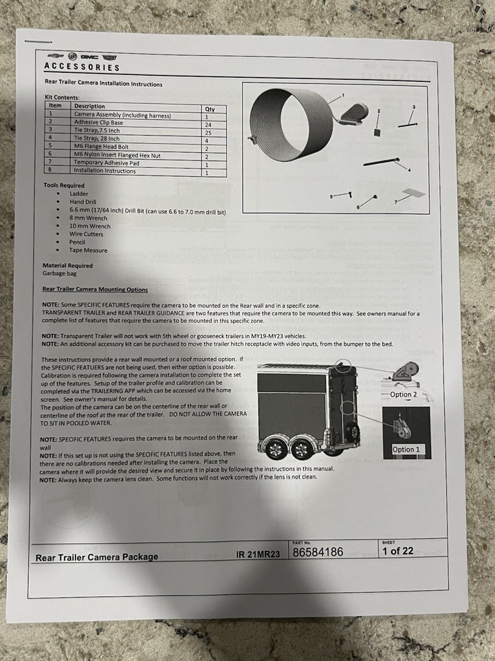 2024-25 Silverado Sierra Auxiliary Trailer Camera Kit 86584185 *See ...