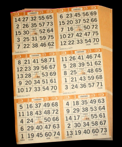 BINGO PAPER Cards sheets 6 on 9 Orange Border DAB ALL 75 - 10 pack | eBay