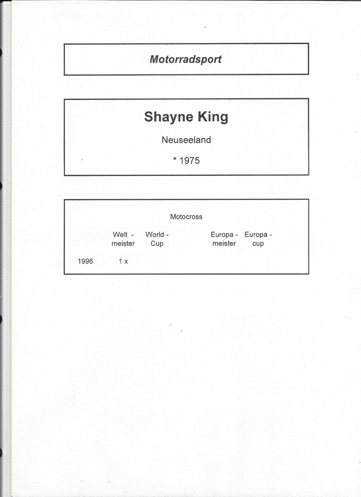 NEW ZEALAND SHAYNE KING Motocross Rider Photos & Autograph (A4 Display ...