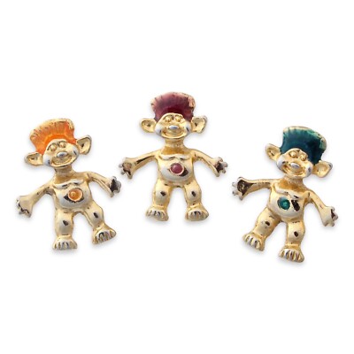 Vintage Troll Doll Pin Set 3 Pins Orange, Purple and Green Gold Tone ...