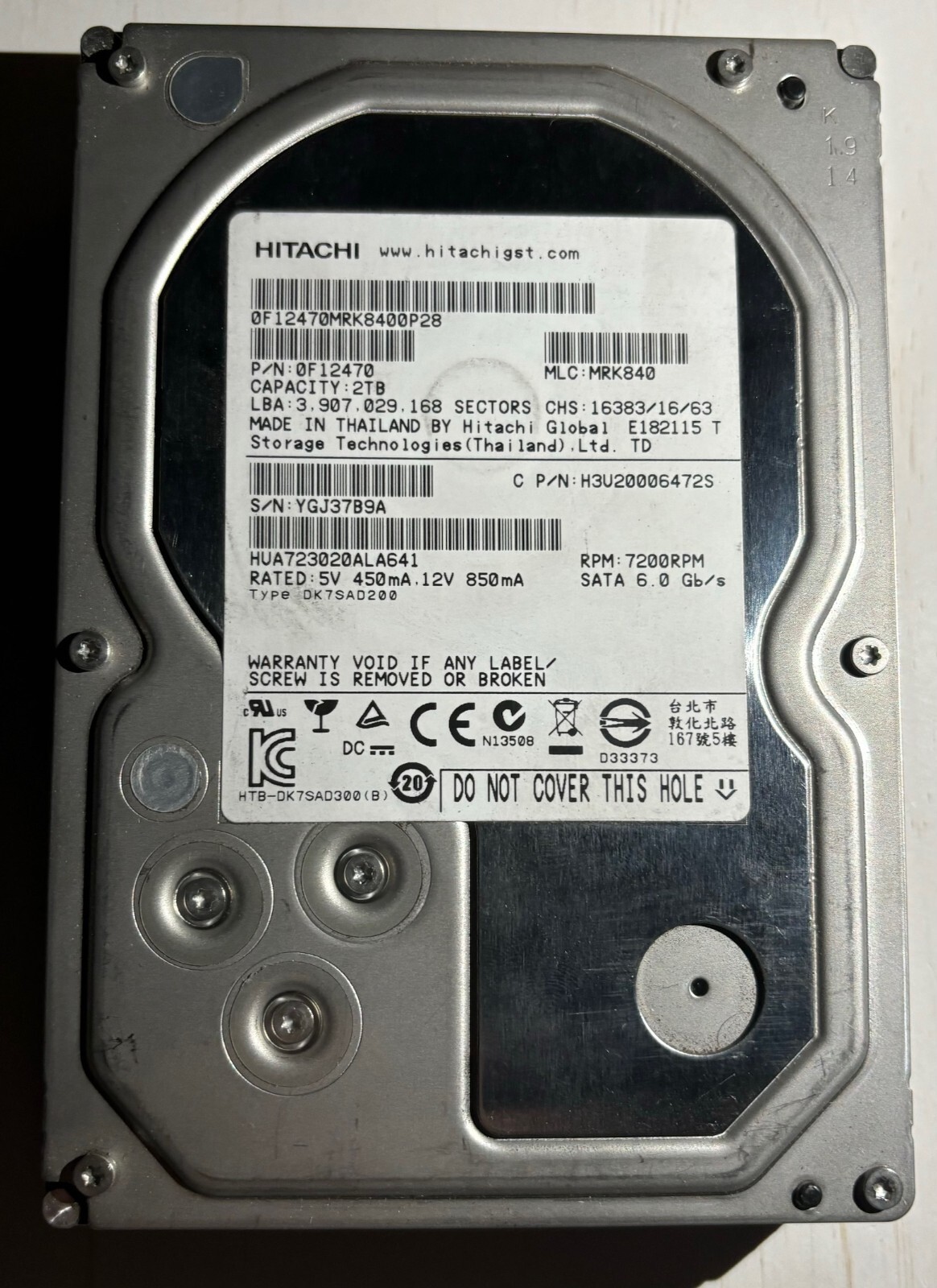 2TB Hitachi HUA723020ALA641 7200RPM 3.5" SATA III 6GB Hard Drive ...