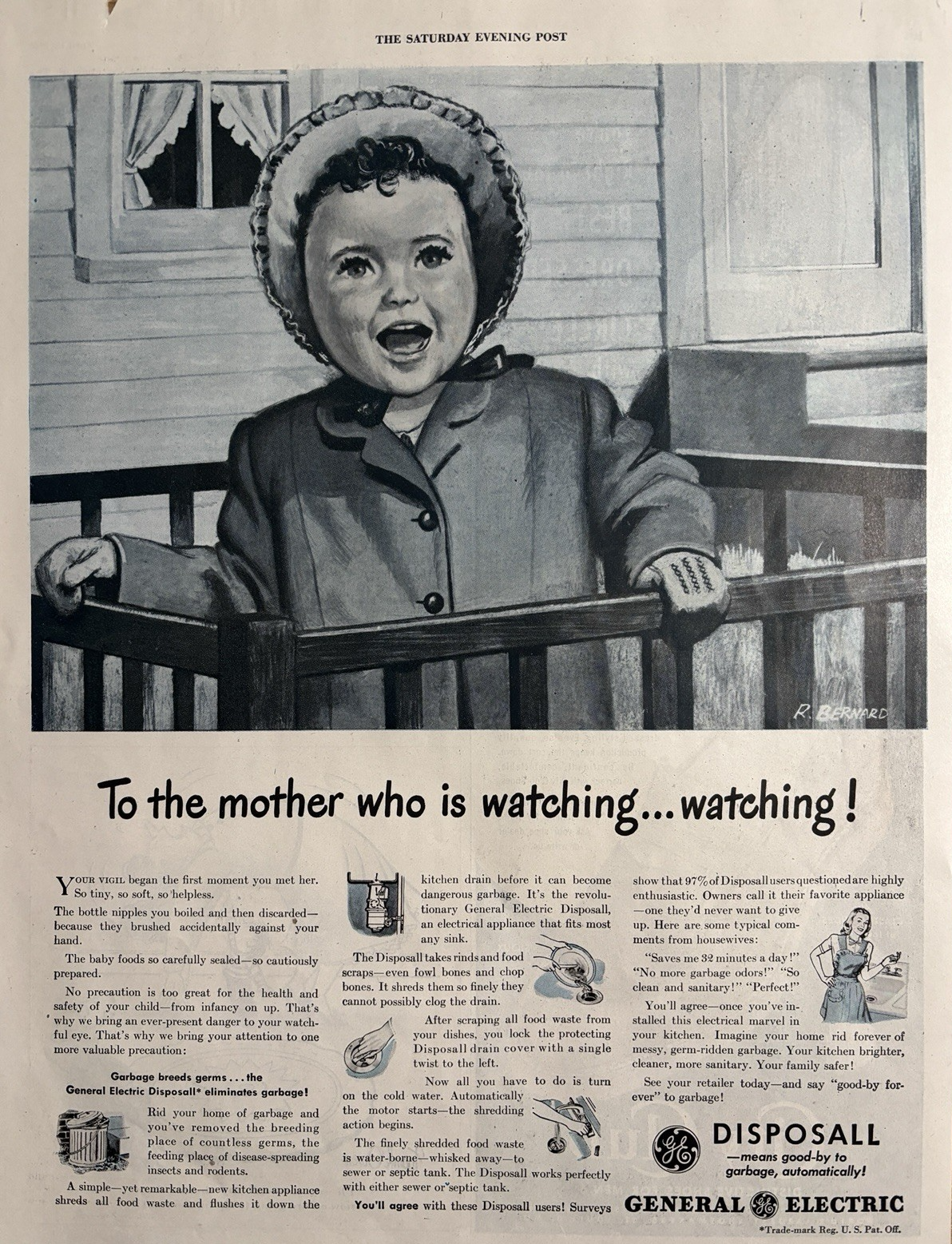 1948 Genral Electric Products Disposall Garbage Watching Baby Vintage ...